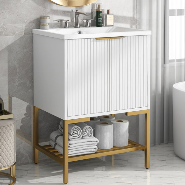 Mercer41 Meuble-lavabo simple autoportant de 24 po avec plateau en céramique Nikhad - Wayfair Canada